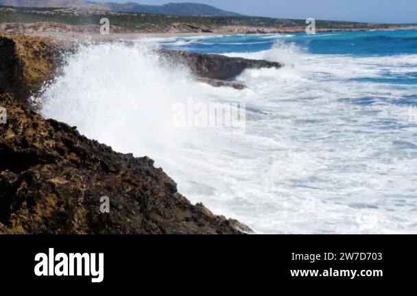 Sea storm, Devastating and spectacular, ocean waves crash on the rocks ...