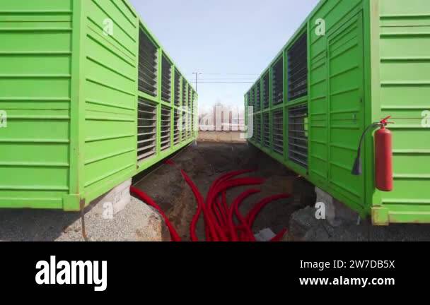 Modular bitcoin mining farm construction site. ASIC mining equipment in ...