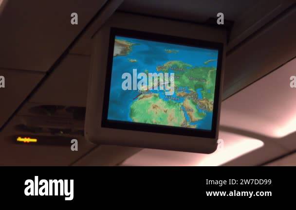 LCD monitor showing a map in the airplane in 4K Stock Video Footage - Alamy