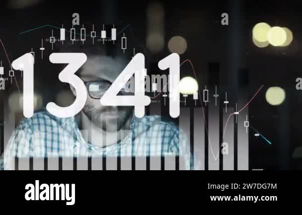 Animation of rising number, over interface with graph and man using ...