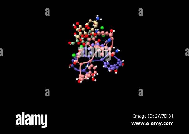 Structure of antibiotic vancomycin, animated 3D ball-and-stick and ...