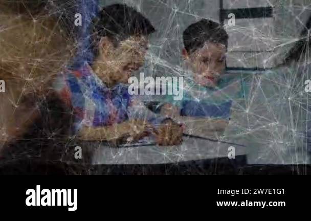 Animation of network of connections over schoolchildren in classroom ...