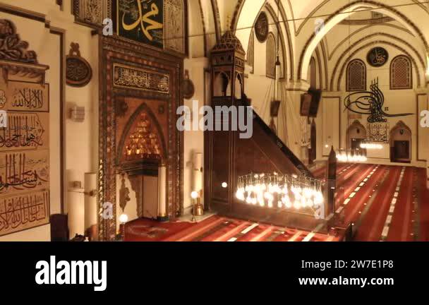 Interior of giant historic great mosque.Minaret masjid mystical god ...