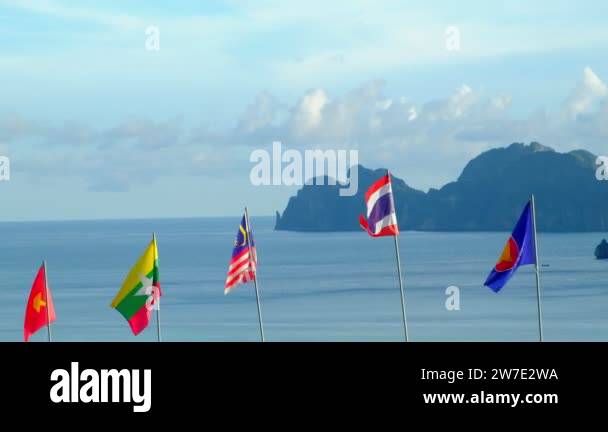 The blowing flags of ASEAN community - Thailand, Malaysia, Vietnam, and ...
