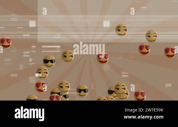 Digital animation of tv static effect over multiple face emojis ...