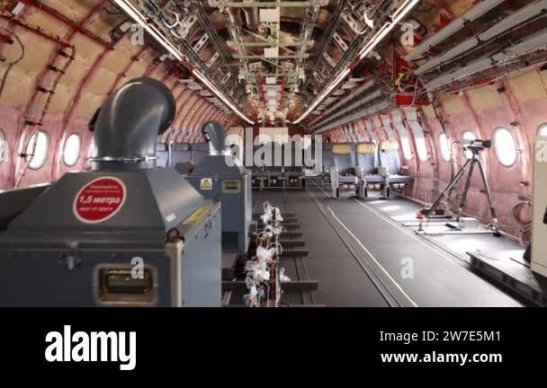 The cabin of the AIRBUS A350 aircraft for flight tests. The internal ...