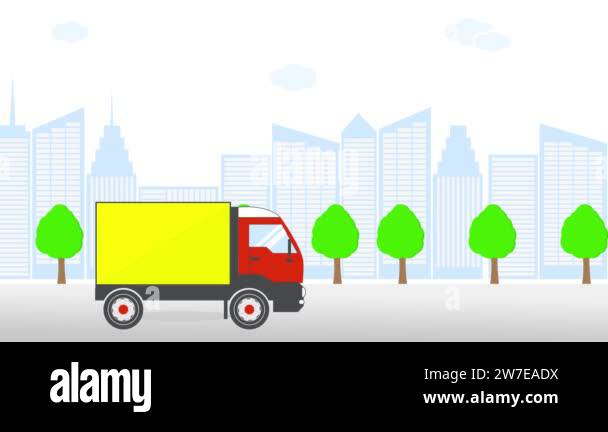 Delivery truck animation against the background of city. 2D animation ...
