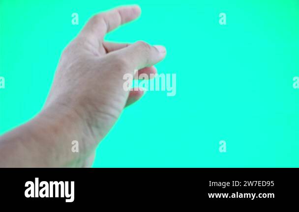 Close up side view of open your hand man hand isolated on green screen ...
