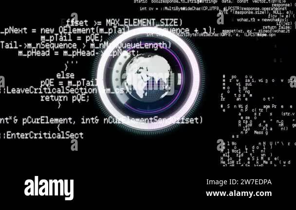 Animation of globe spinning, scope scanning and data processing. global technology, data ...