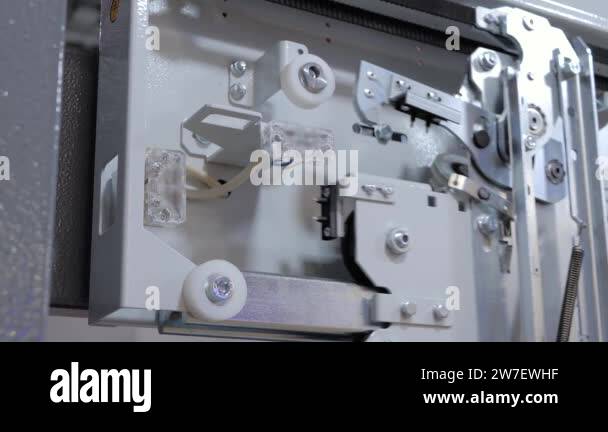 Elevator door opening and closing mechanism at lift exhibition - close ...