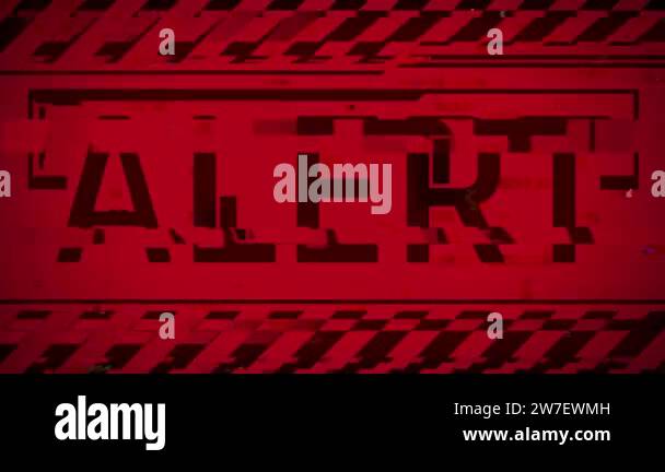 Alert red warning message text on screen, glitchy interface, system ...