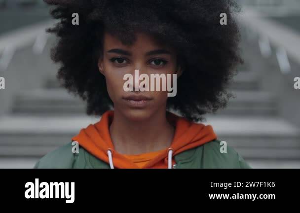 Close-up portrait of nice-looking multi-race beautiful elegant young ...