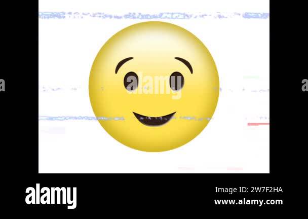Digital animation of tv static effect over winking face emoji against ...