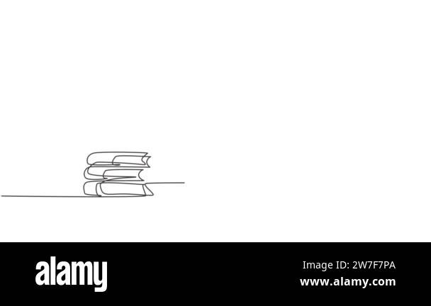 Animation of one line drawing of bored student read stack of books and ...