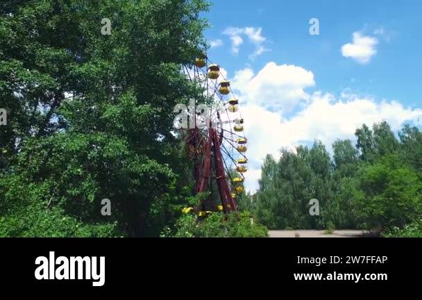 Chernobyl Abandoned Amusement Park Ferris Wheel Across Overgrown Barren ...