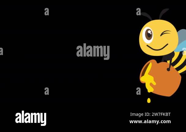 Animation of cartoon flying bee holding honey pot with honey dripping ...