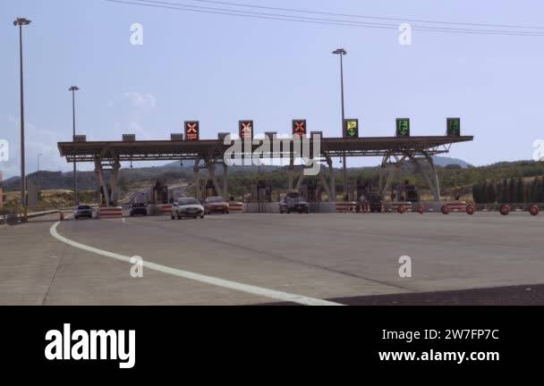 Peloponnese, Greece Highway toll stations with fee collecting booths ...