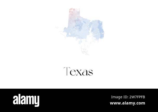 Watercolor animated map showing the state of Texas from the united ...