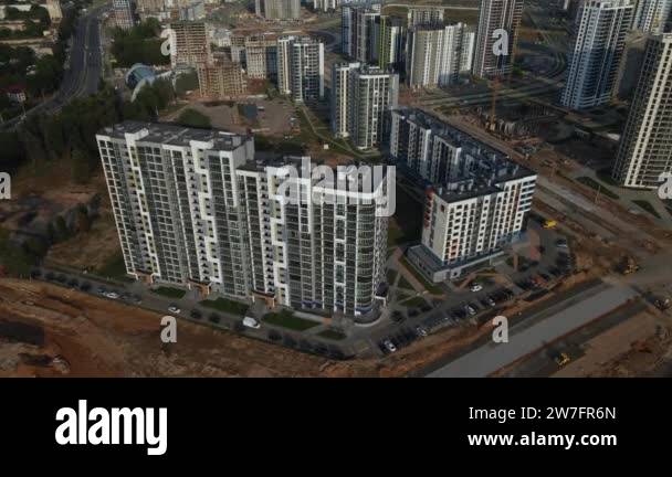 Construction of a modern city block. Multi-storey buildings and ...