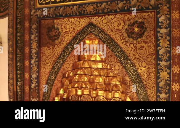 Interior of giant historic great mosque.Minaret masjid mystical god ...
