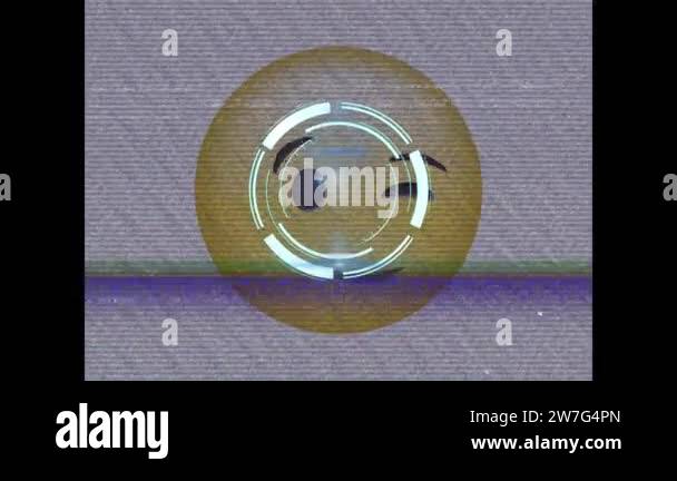 Neon round scanner and tv static effect over winking face emoji on ...