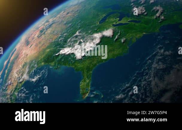 Cinematic space view of North America, realistic planet Earth rotation ...