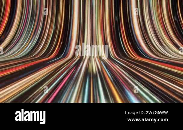 Abstract colorful flow of neon glowing lines forming a bending texture ...