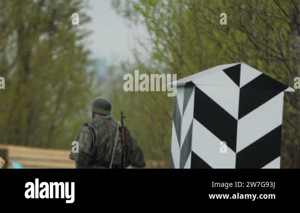 Sentinel guard Wehrmacht soldier in German army uniform stands at ...