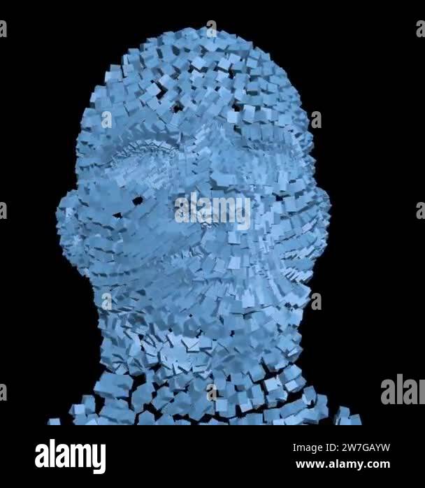 Human head from rotating. 3D head with moving cube. VJ loop video. VFX ...