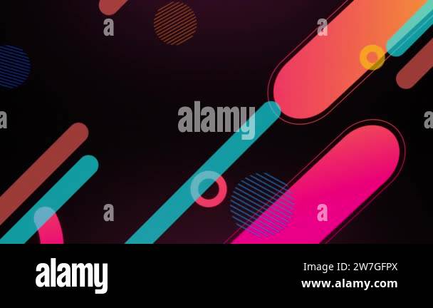 Animation of multi coloured shapes moving on black background. colour ...