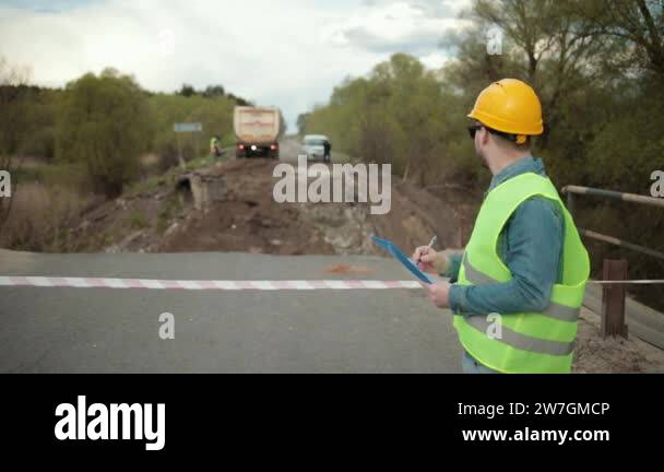 Bridge collapse. Destruction of structures across river collapse of ...