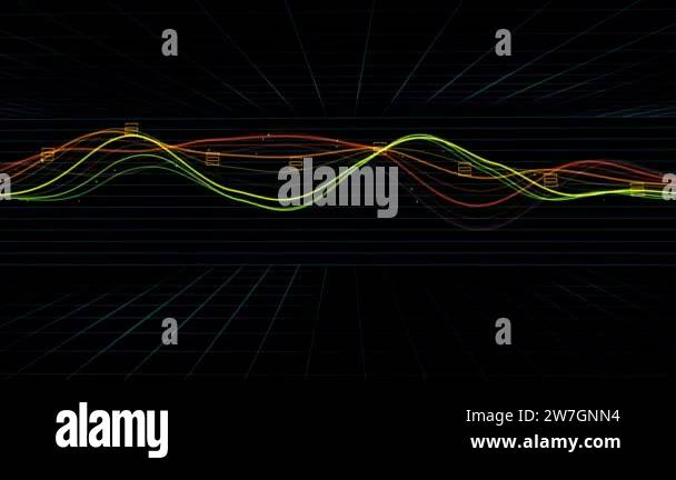 Multiple 3D lines of fluctuating data. Graph showing waves of changes ...