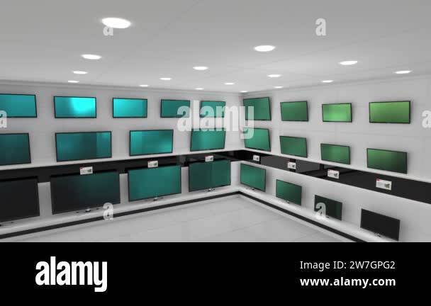 Animation of rows of television sets with glowing green screens in ...