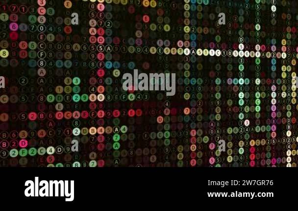 Waving canvas of many rows of circles with digital changing big data ...