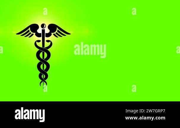Medical Caduceus Symbol Icon on Green Screen Background with Space for ...