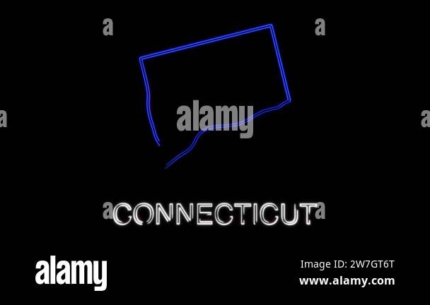 Neon animated map showing the state of Connecticut from the united ...