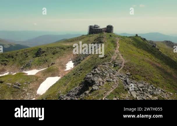Observatory on top of Mount Pip Ivan. Flight over the observatory in ...