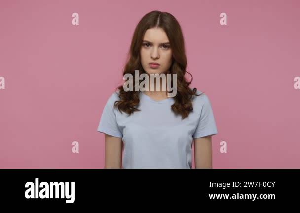 There is no way. Serious bossy girl with brown wavy hair in casual ...