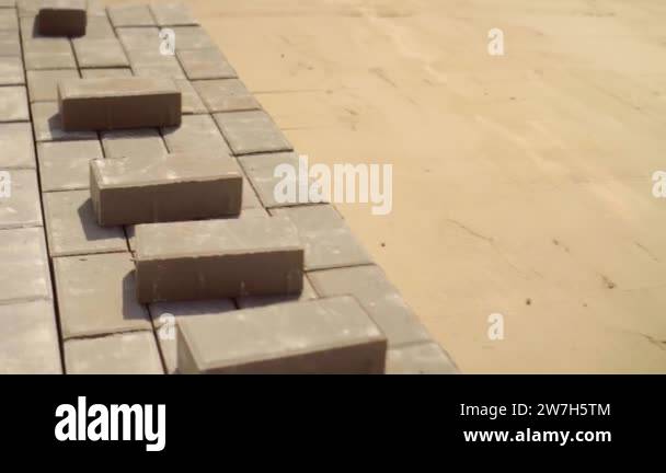 stack of paving slabs stands in row. panorama of camera on slabs Stock ...