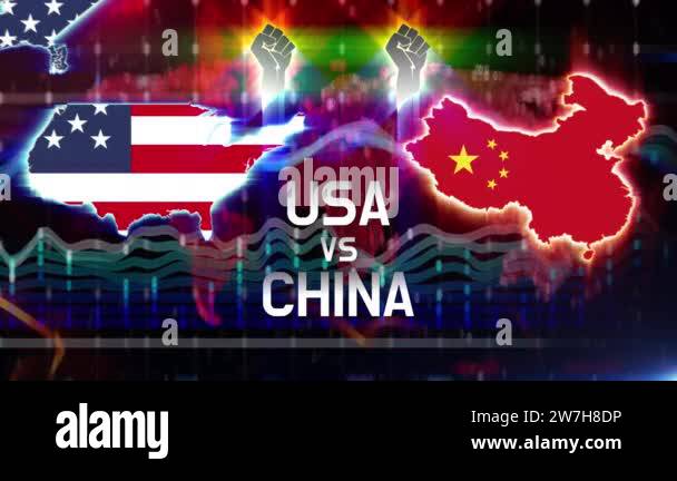 USA vs China concept, mega countries competition, economic war, tension ...