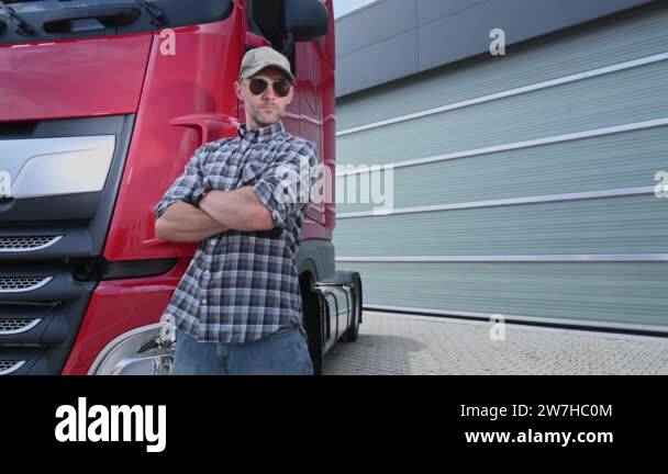 Proud Caucasian Trucker in His 40s and His Brand New Semi Truck Tractor ...