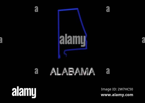 Neon animated map showing the state of Alabama from the united state of ...