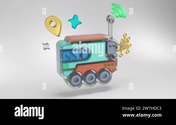 Self-driving delivery robot with top cover opened for pickup parcel. 3D ...