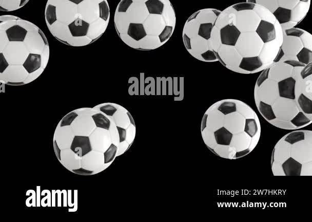 Football soccer balls transition on alpha. Falling balls fill screen ...