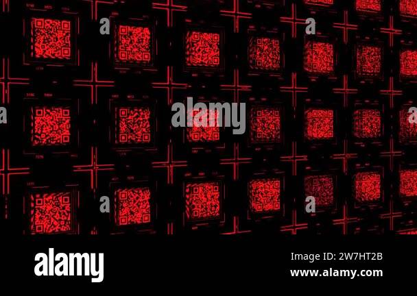 Background with Qr Code. Animation. Electronic background with multiple Qr codes on black ...