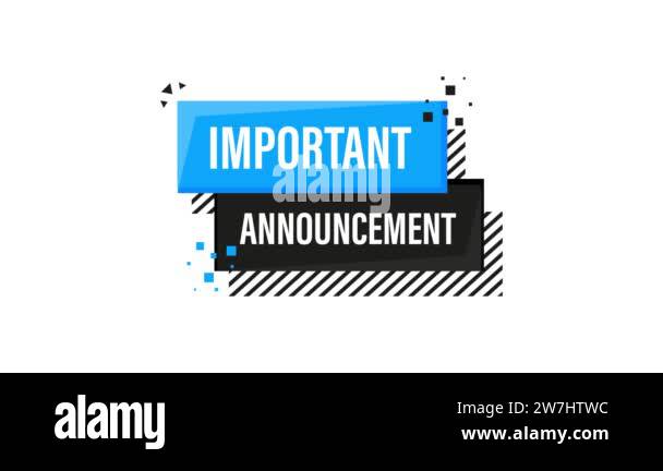 Important announcement megaphone blue banner in 3D style on white background. Motion graphics ...