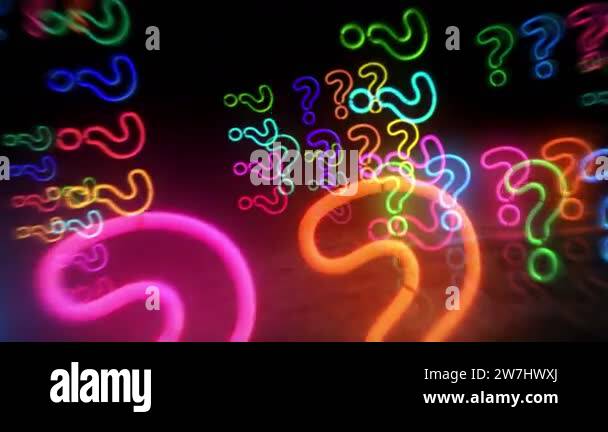Question mark neon symbol. Light color bulbs with quiz sign. Abstract ...