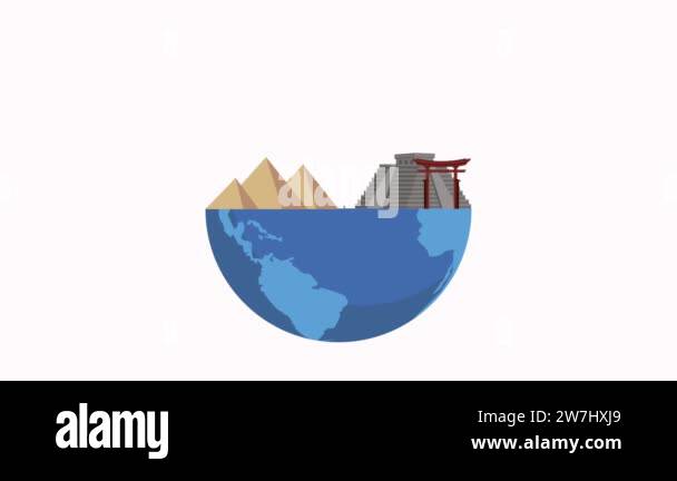 world tourism day animation with landmarks in earth planet Stock Video ...