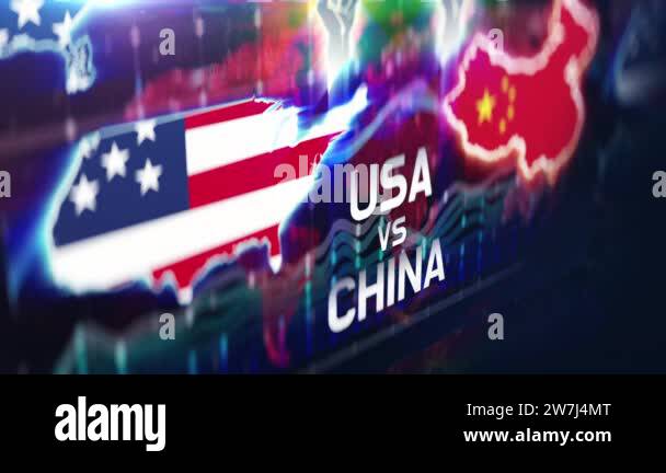 America vs China, mega countries conflict concept, economic war ...