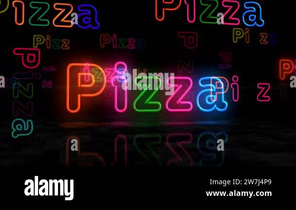 Pizza neon glowing symbol. Light color bulbs. Street food and italian ...
